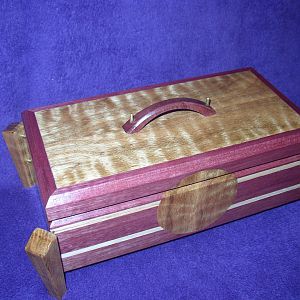 Purpleheart and curly Red Oak box finished | NC Woodworker