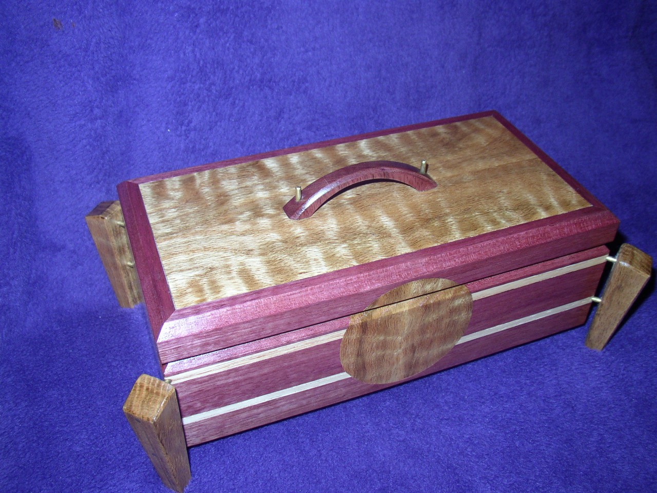 Purpleheart and curly Red Oak box finished | NC Woodworker